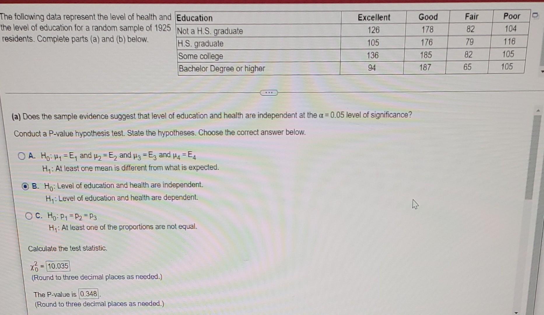 Solved B Construct A Conditional Distribution Of Health By 