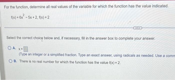 Solved For The Function Determine All Real Values Of The 0276