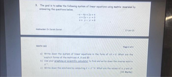 Solved 3. The goal is to solve the following system of | Chegg.com