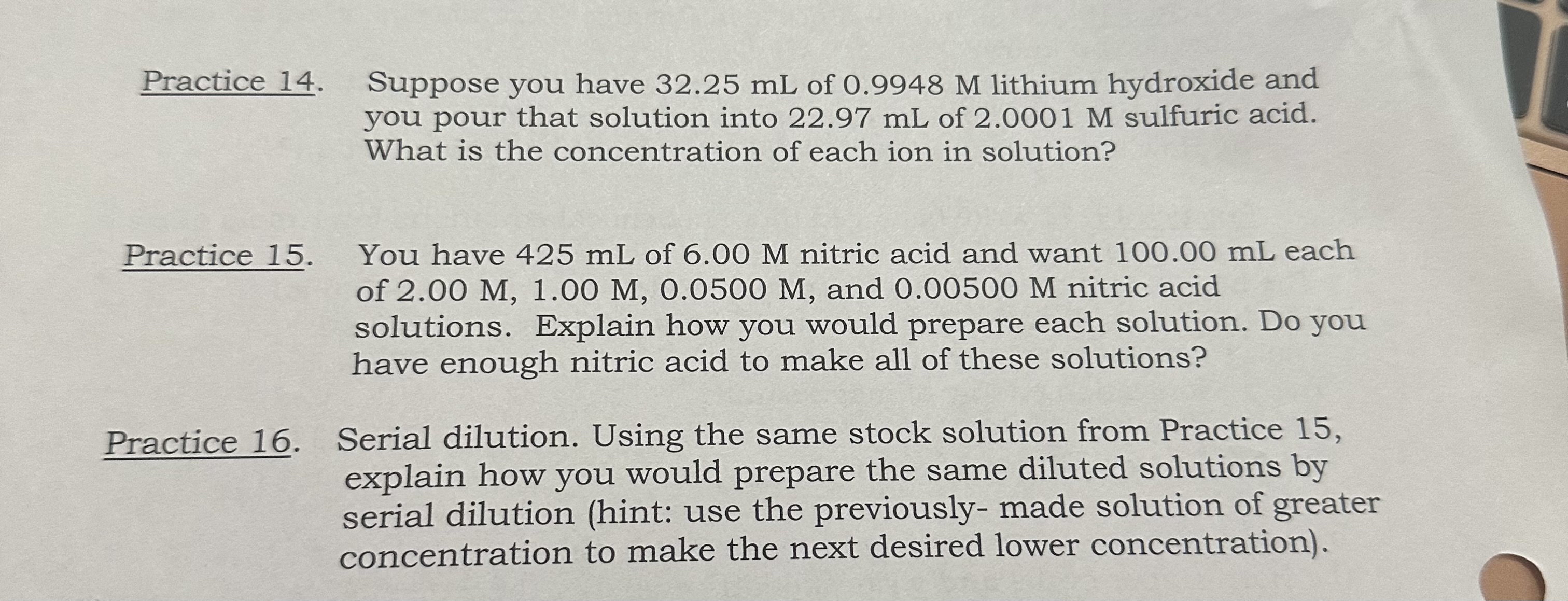 Solved Practice 14. ﻿Suppose you have 32.25mL ﻿of 0.9948M | Chegg.com