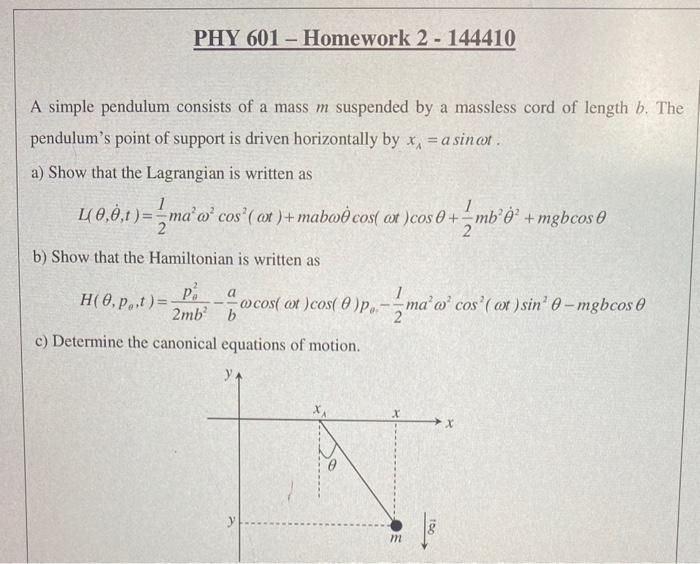 Solved A simple pendulum consists of a mass m suspended by a | Chegg.com