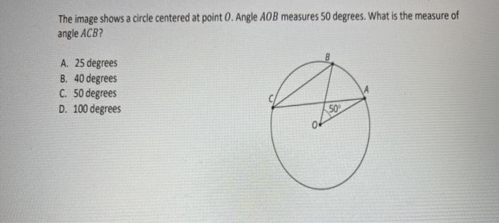 Solved The image shows a circle centered at point 0. Angle | Chegg.com