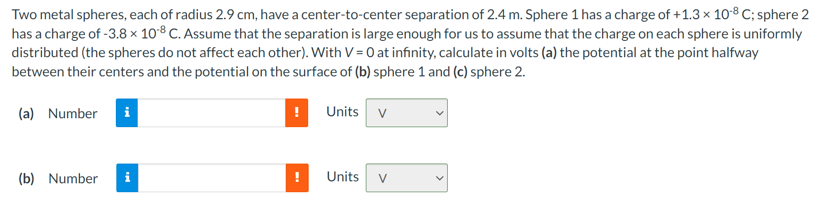Solved Two metal spheres, each of radius 2.9cm, ﻿have a | Chegg.com