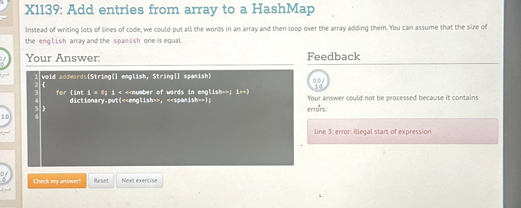Solved X1139: Add entries from array to a HashMapInstead of | Chegg.com