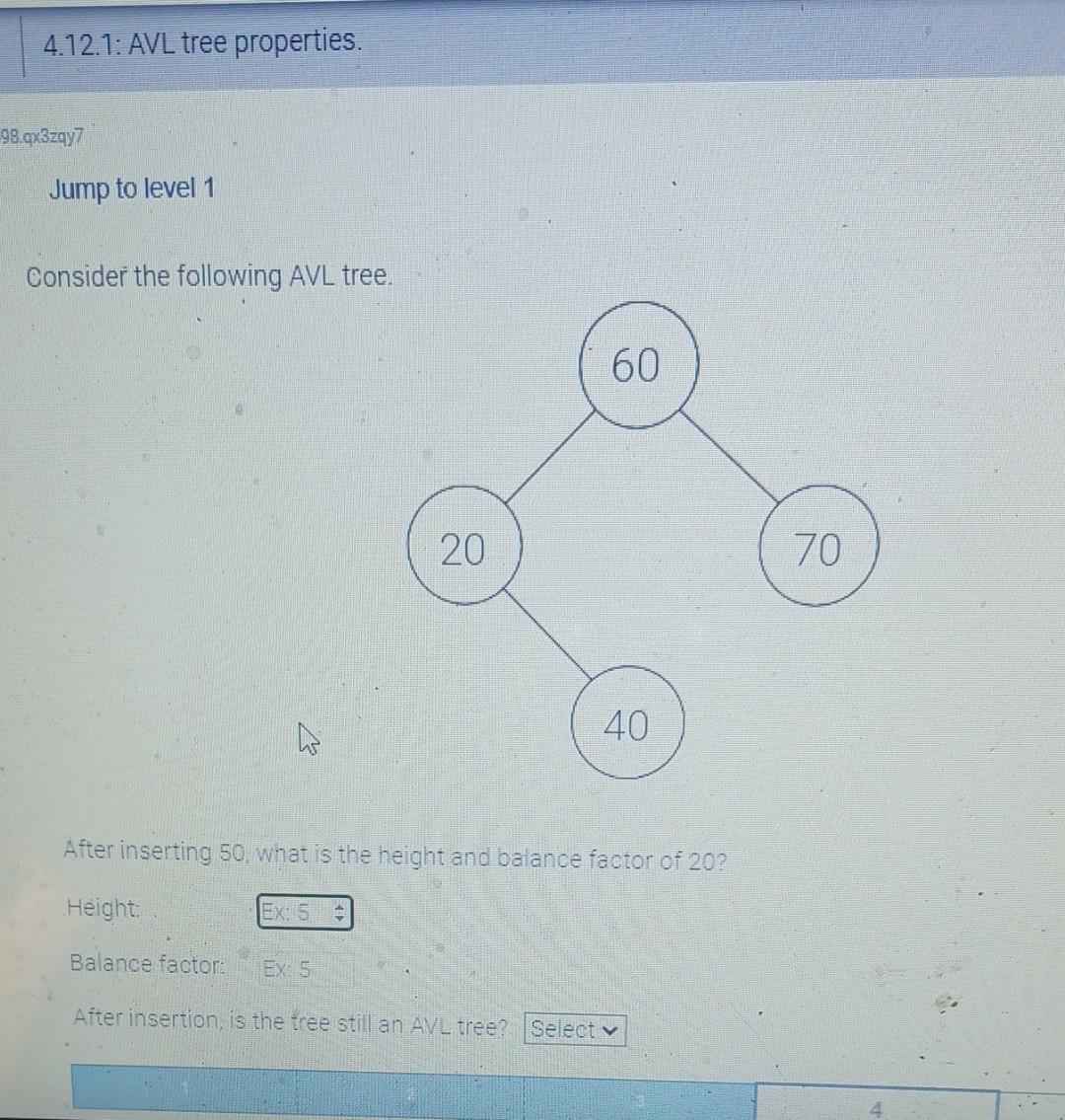 Solved after inserting 50 what is the height and balance | Chegg.com