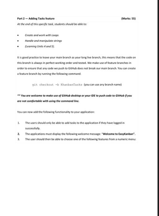Solved Part 2 - Adding Tasks feature (Marks: 55) At the end | Chegg.com