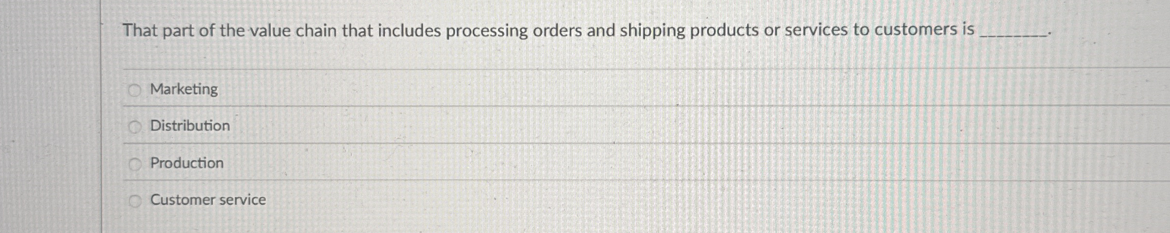 That part of the value chain that includes processing | Chegg.com