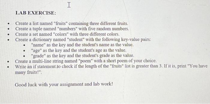 Solved LAB EXERCISE: - Create a list named "fruits" | Chegg.com