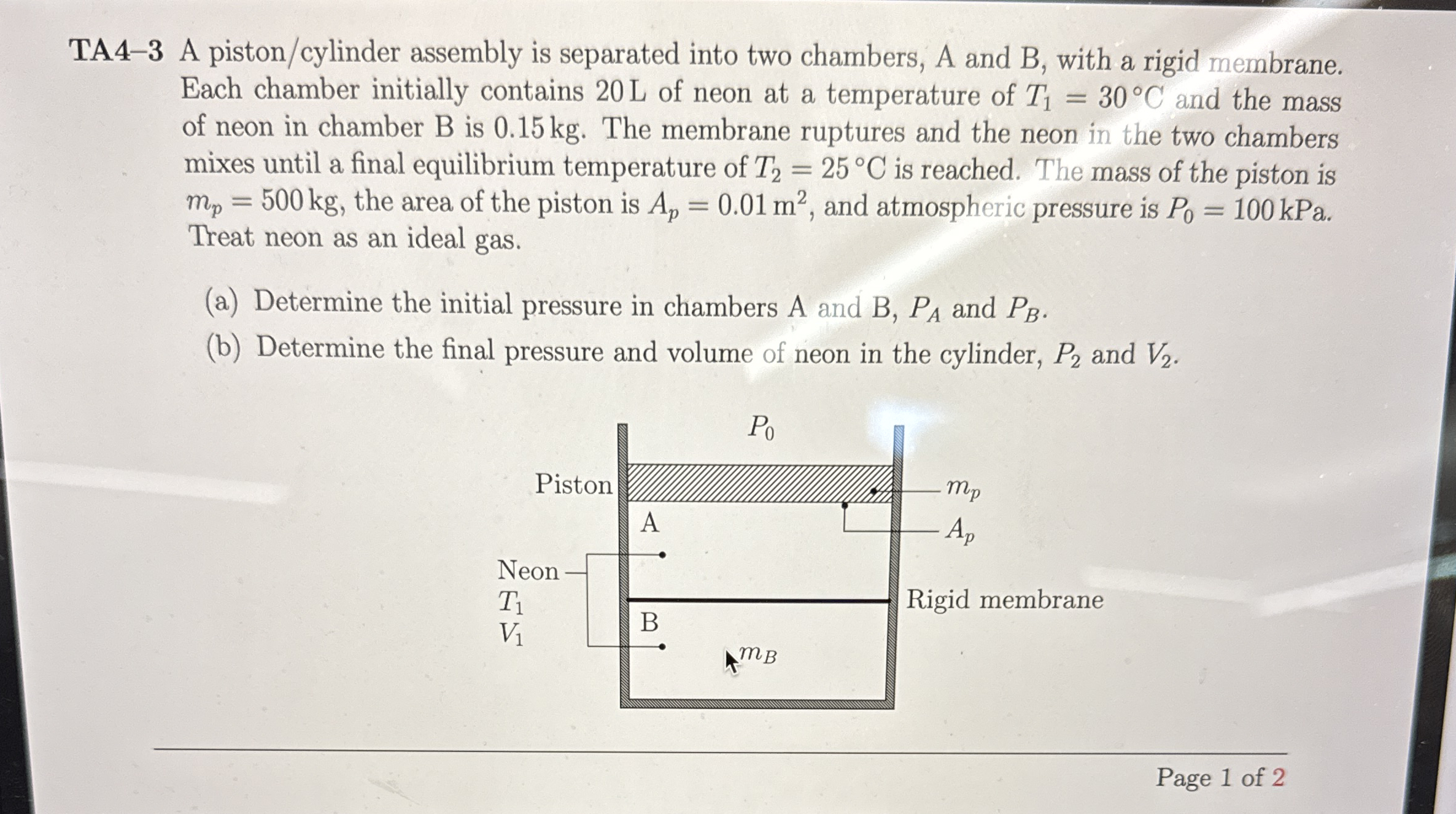 Solved TA4-3 ﻿A piston/cylinder assembly is separated into | Chegg.com