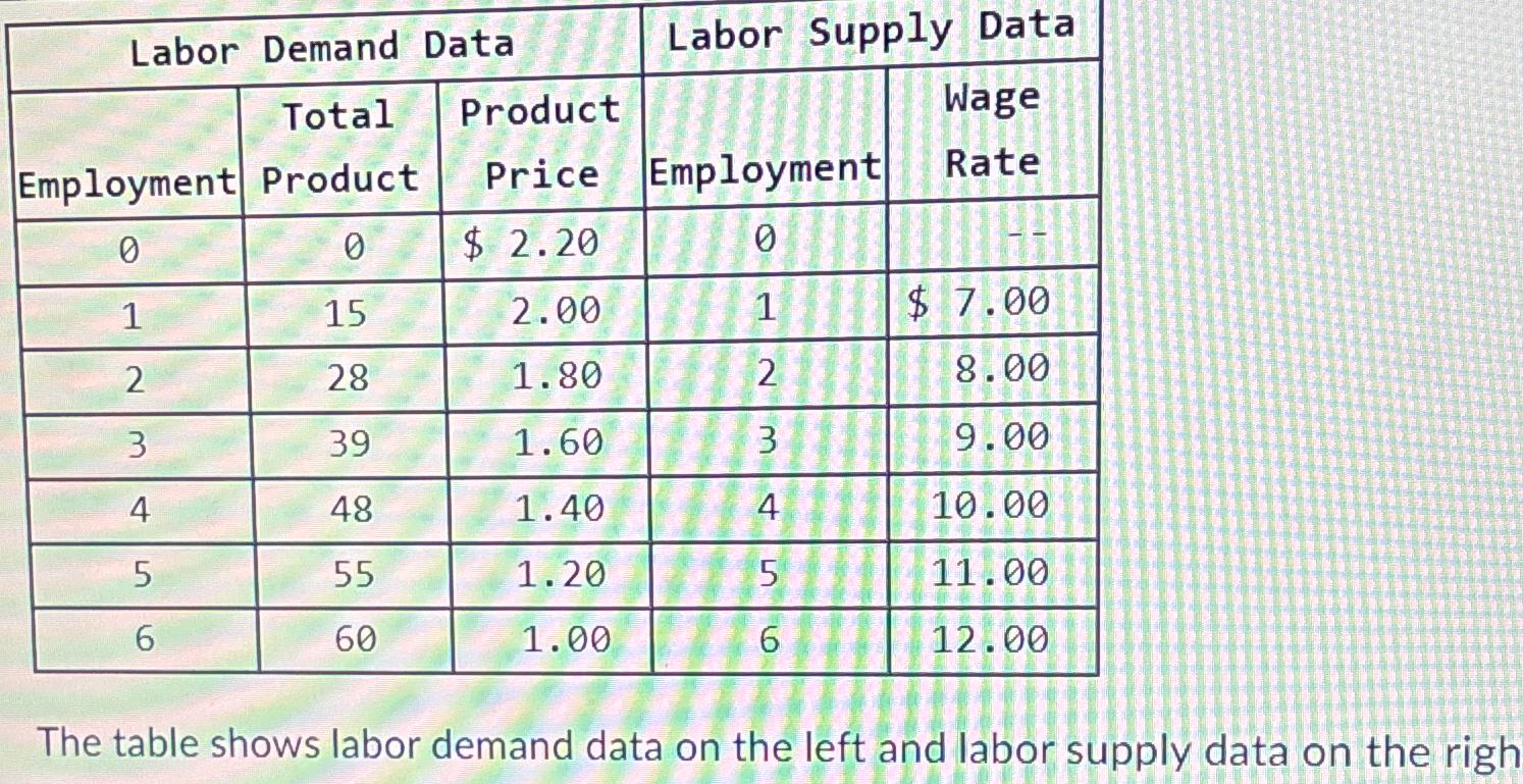 Solved \table[[Labor Demand Data,Labor Supply | Chegg.com