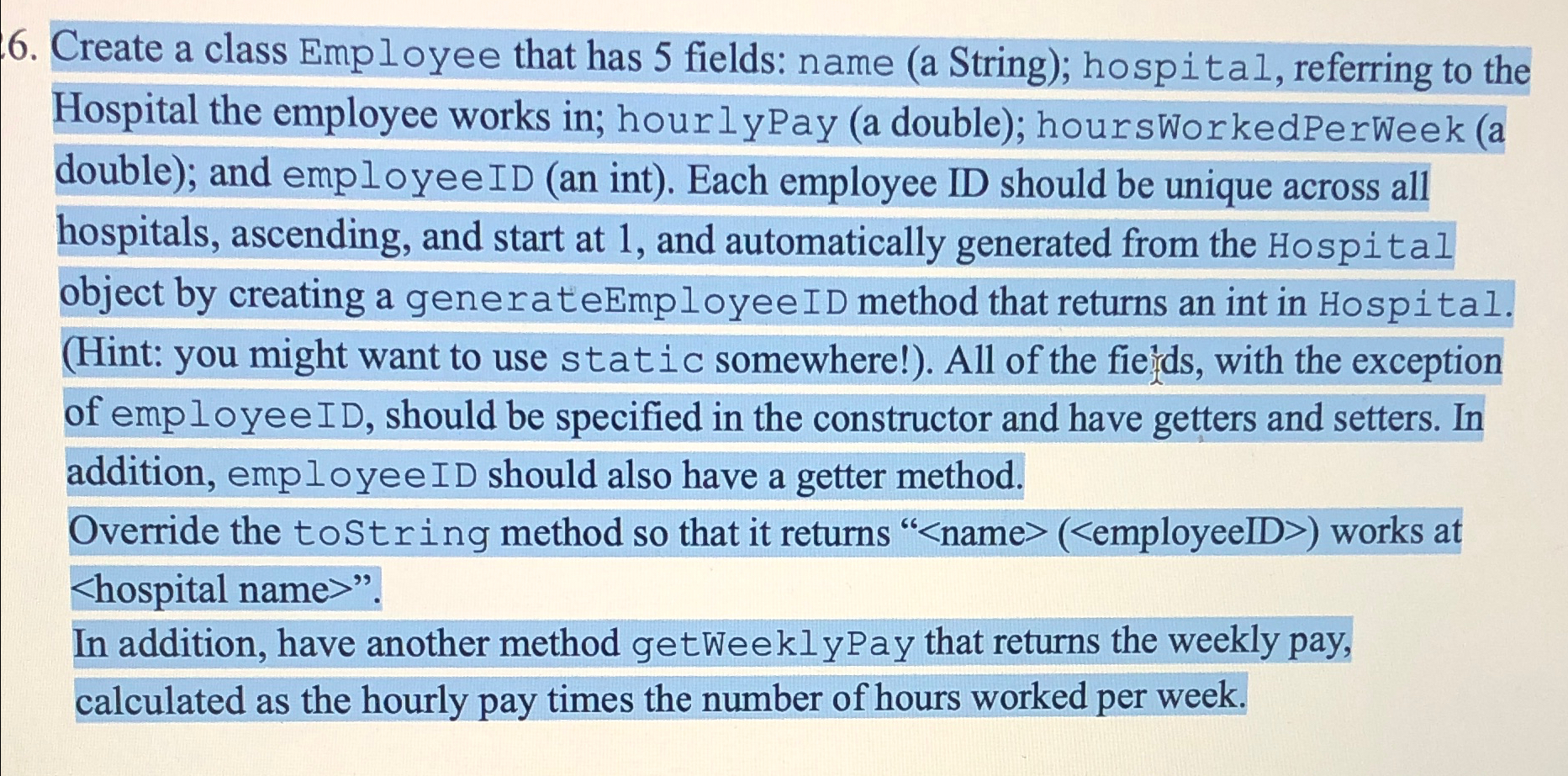 Solved Create a class Employee that has 5 ﻿fields: name (a | Chegg.com