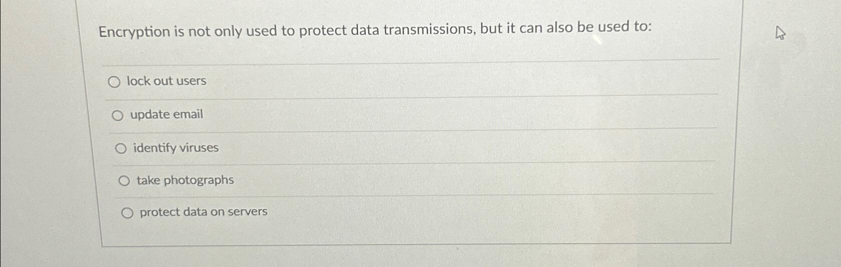 Solved Encryption is not only used to protect data | Chegg.com