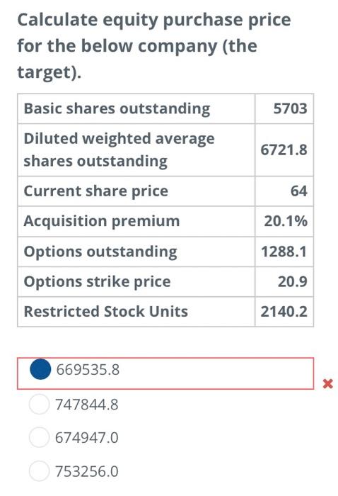 Solved Calculate equity purchase price for the below company | Chegg.com