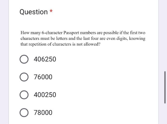 Solved How many 6-character Passport numbers are possible if | Chegg.com