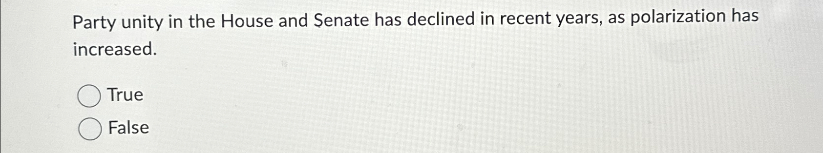 Solved Party unity in the House and Senate has declined in | Chegg.com