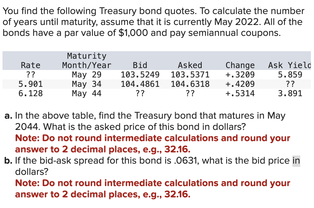 Solved You find the following Treasury bond quotes. To | Chegg.com