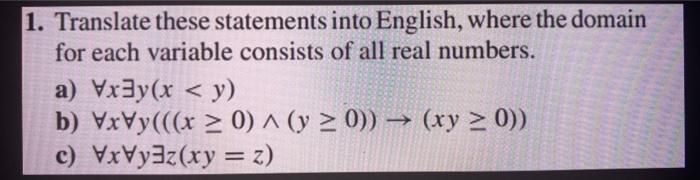 Solved Translate These Statements Into English Where The 