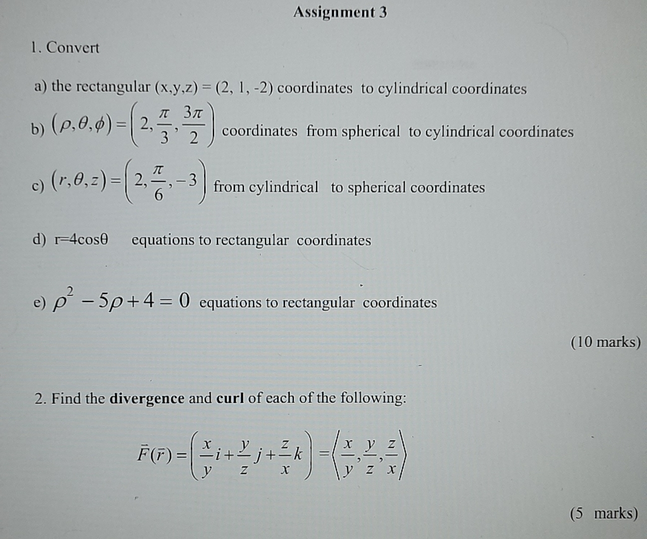 Solved Assignment 3Converta) ﻿the rectangular | Chegg.com
