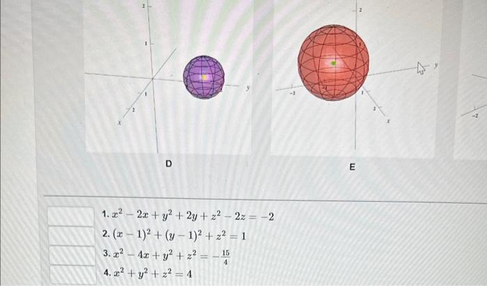 Solved (4 points) Match the equations of the spheres with | Chegg.com