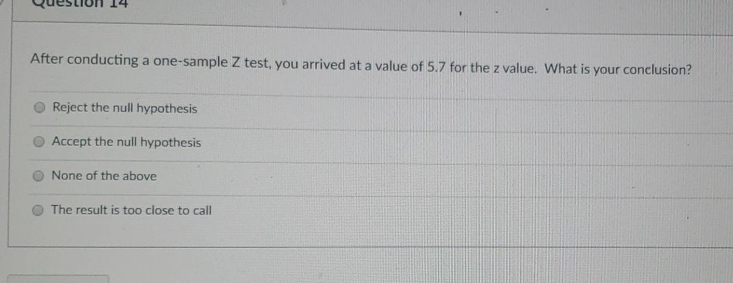 Solved 14 After conducting a one-sample Z test, you arrived | Chegg.com
