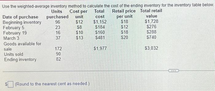 Solved Use the weighted-average inventory method to | Chegg.com