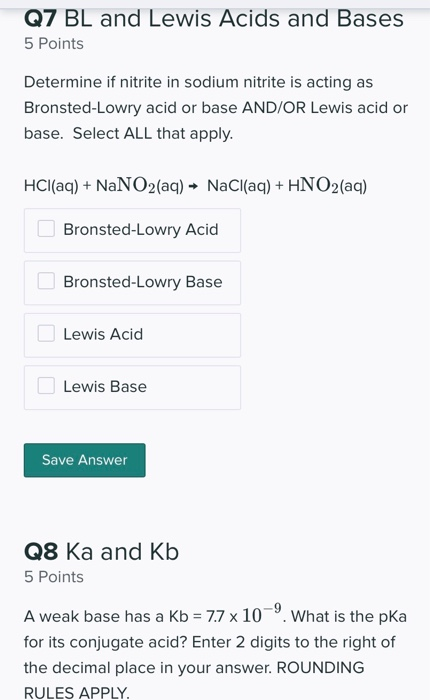 Solved Q7 BL and Lewis Acids and Bases 5 Points Determine if | Chegg.com
