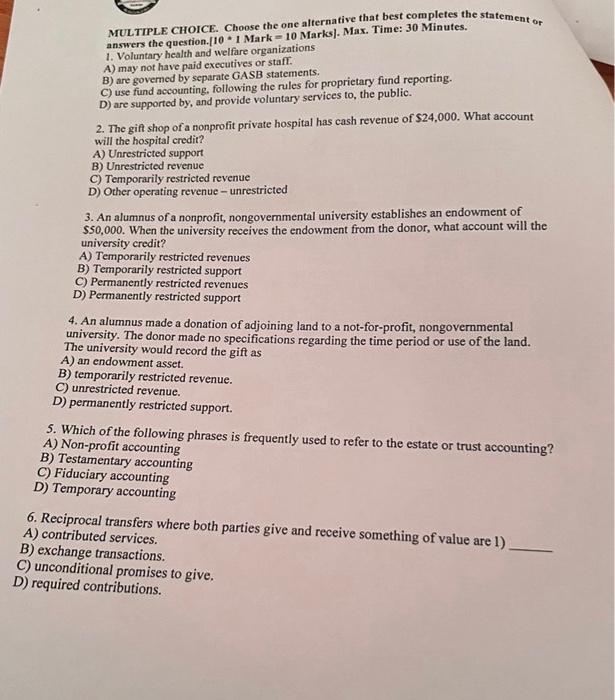 MULTIPLE CHOICE. Choose the one alternative that best | Chegg.com