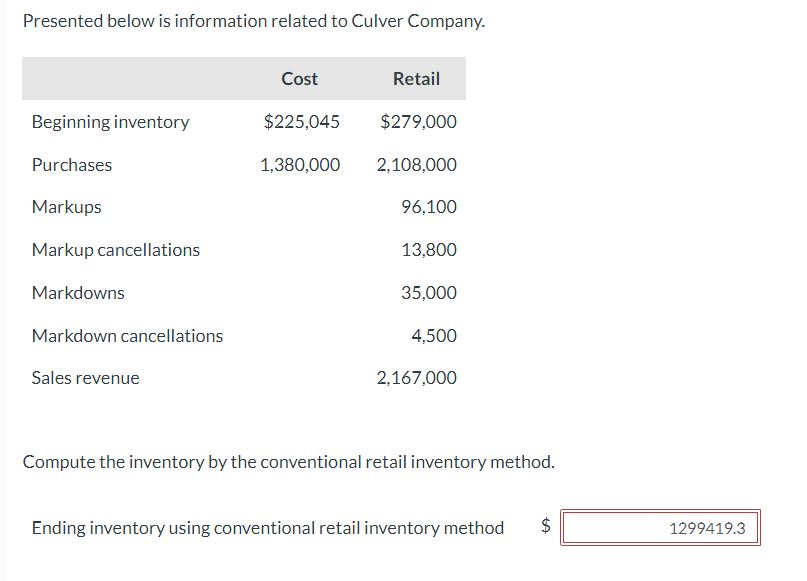 Solved Presented below is information related to Culver | Chegg.com