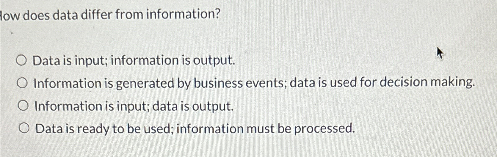 Solved low does data differ from information?Data is input; | Chegg.com