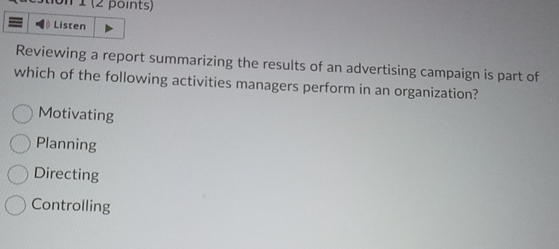 Solved ListenReviewing a report summarizing the results of | Chegg.com