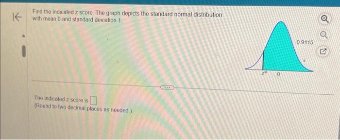 Solved Find the indicated z score. The graph depicts the | Chegg.com
