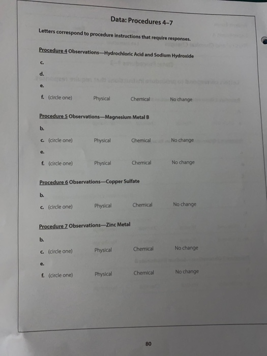 Solved Lab 4 Physical and Chemical Changes 75 Procedure | Chegg.com