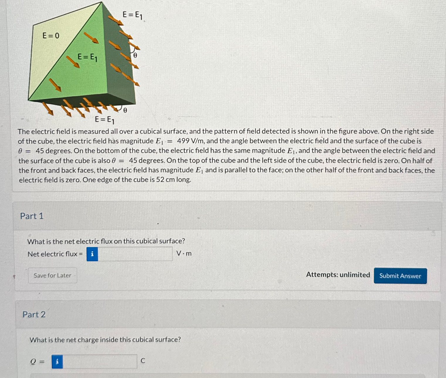 Solved The electric field is measured all over a cubical | Chegg.com
