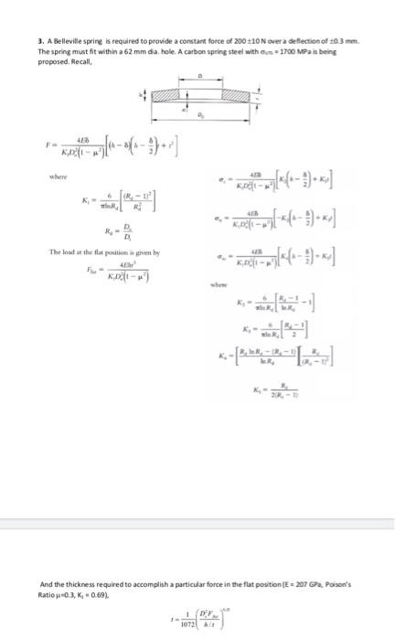 3. A Belleville spring is required to provide a | Chegg.com