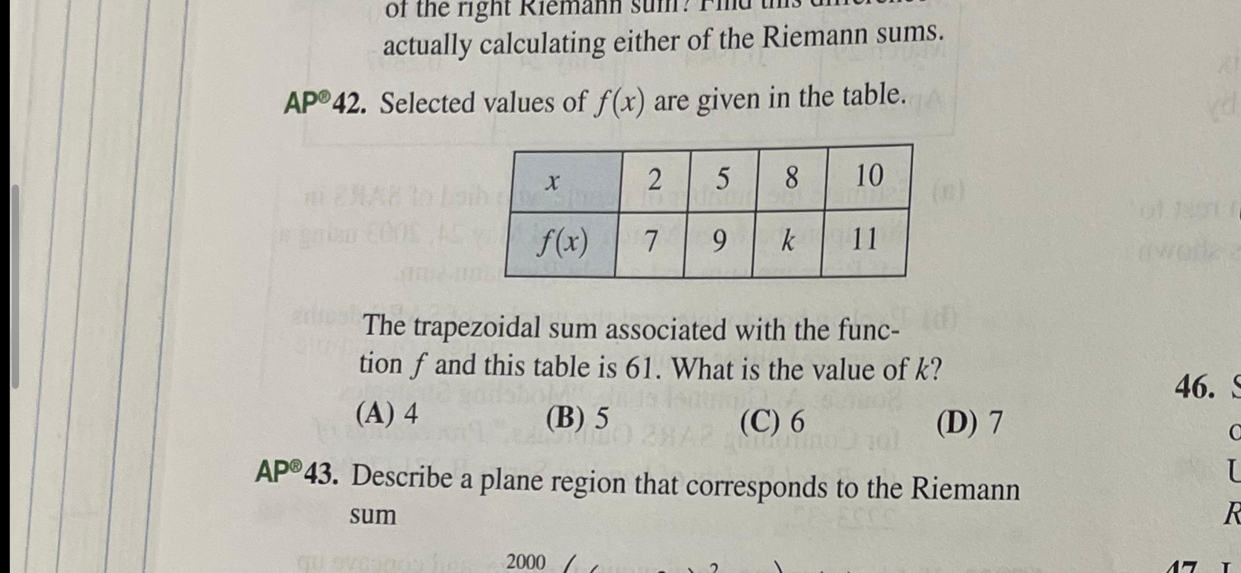 Solved actually calculating either of the Riemann sums.\\nAP | Chegg.com