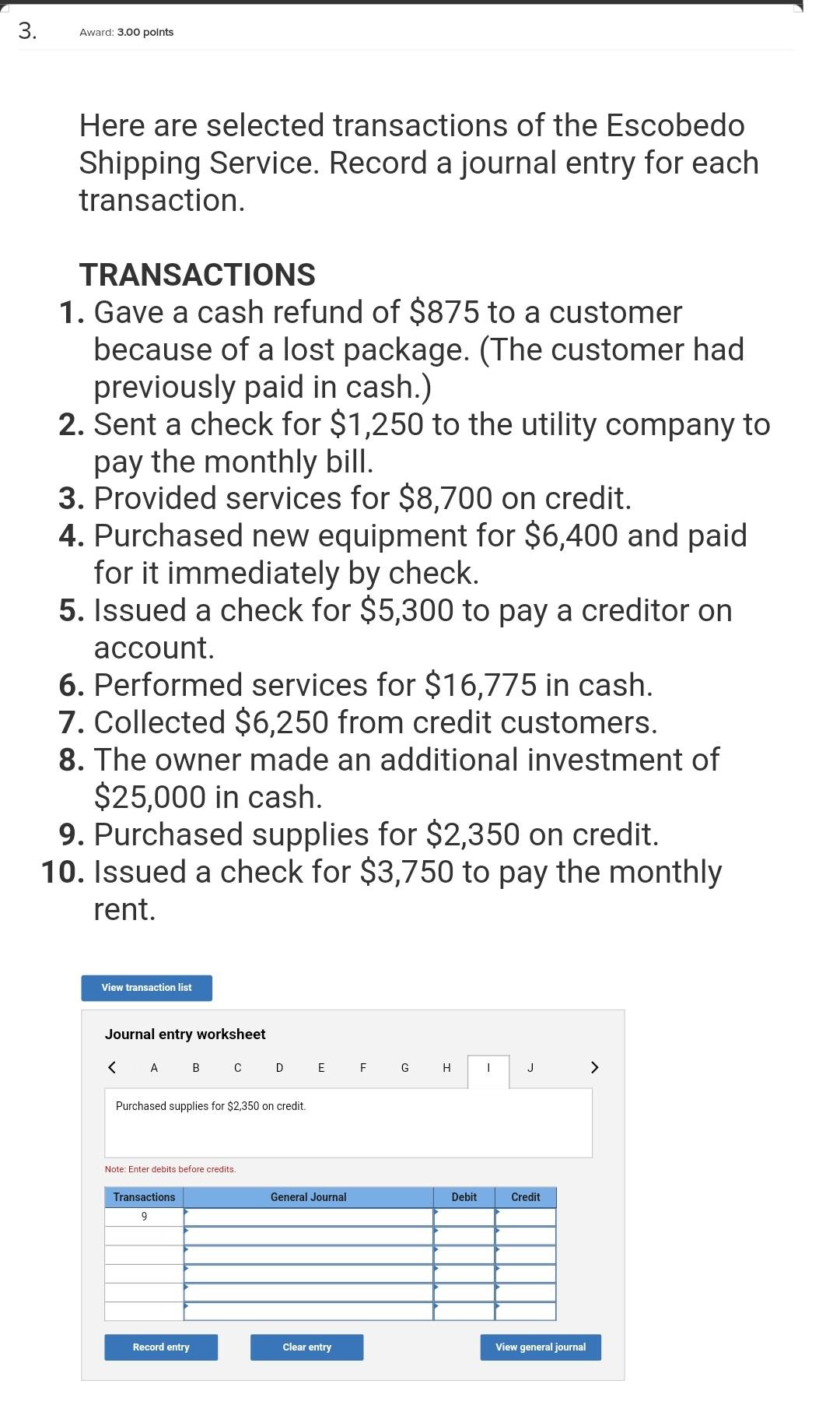 Solved Here are selected transactions of the Escobedo | Chegg.com
