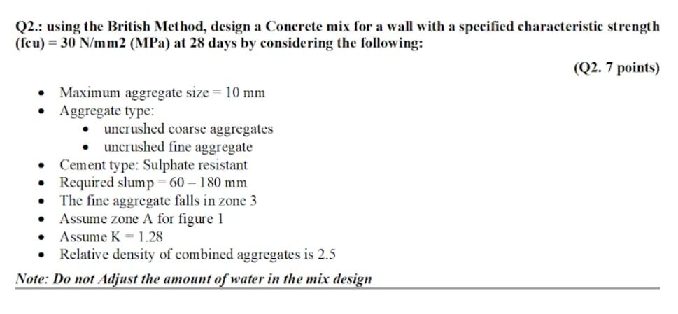 Solved Q2.: using the British Method, design a Concrete mix | Chegg.com