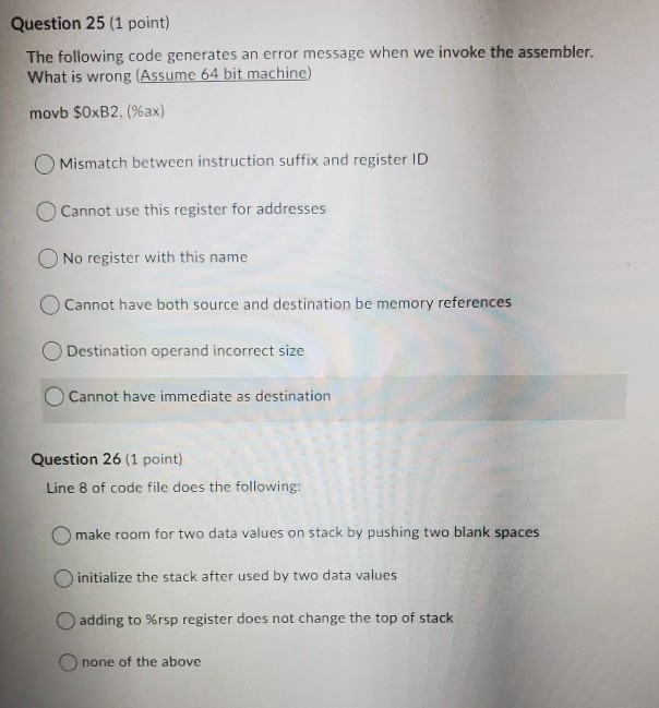 Solved Question 25 (1 point) The following code generates an | Chegg.com Solved Question 25 (1 point) The following code generates an | Chegg.com