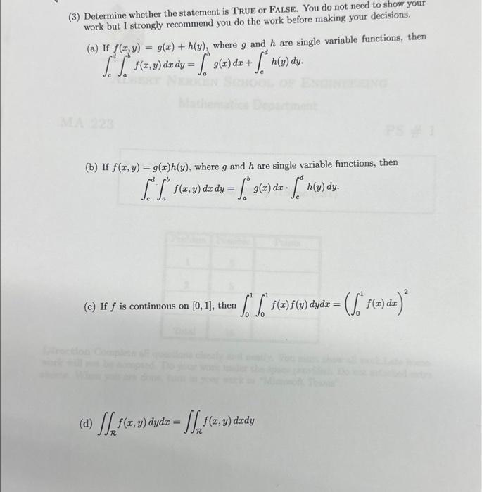 Solved (3) Determine whether the statement is TRUE or FALSE. | Chegg.com