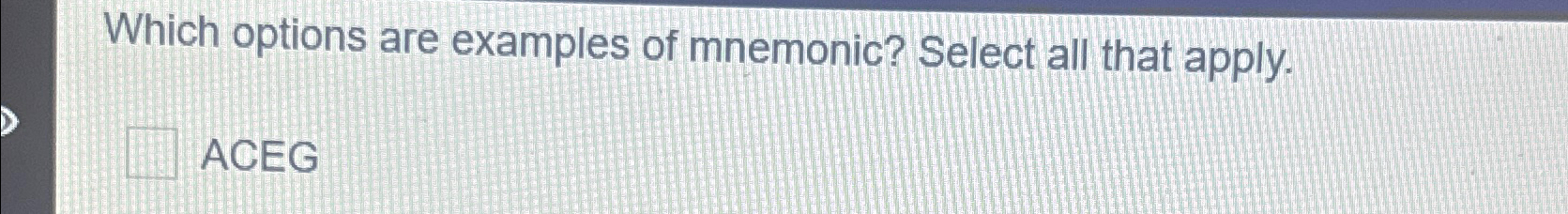 Solved Which options are examples of mnemonic? Select all | Chegg.com