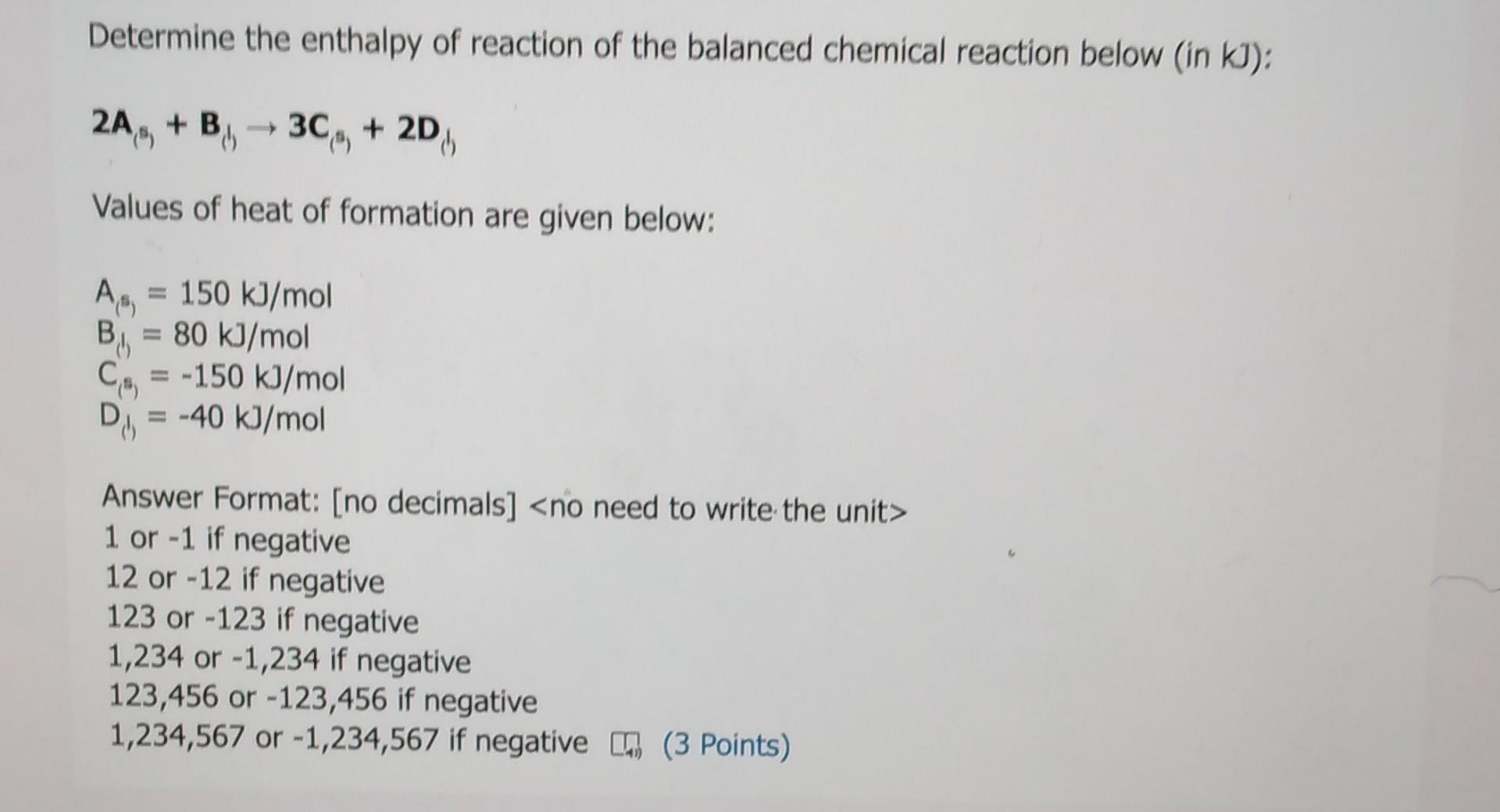 Solved Determine the enthalpy of reaction of the balanced | Chegg.com