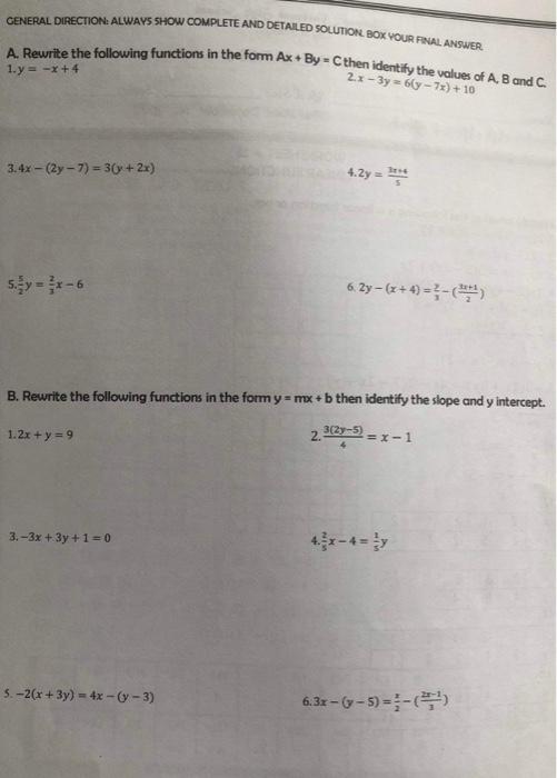 Solved A. Rewrite the following functions in the form | Chegg.com