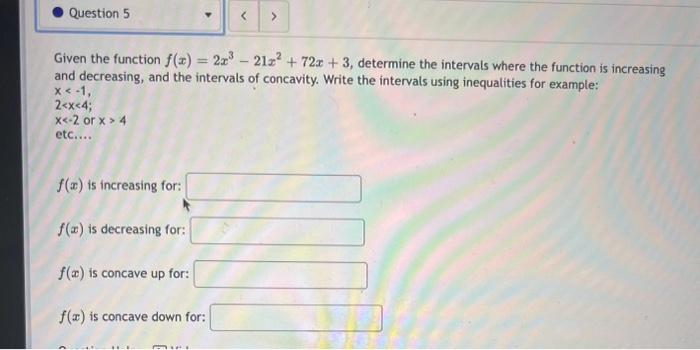 Solved Given the function f(x)=2x3−21x2+72x+3, determine the | Chegg.com