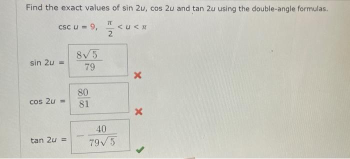 Solved Find the exact values of sin 2u, cos 2u and tan 2u | Chegg.com