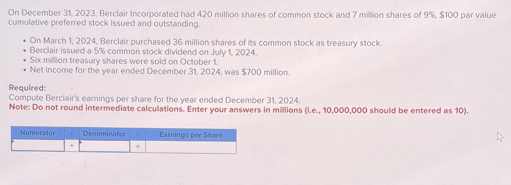 Solved On December 31, 2023, ﻿Berclair Incorporated had 420 | Chegg.com