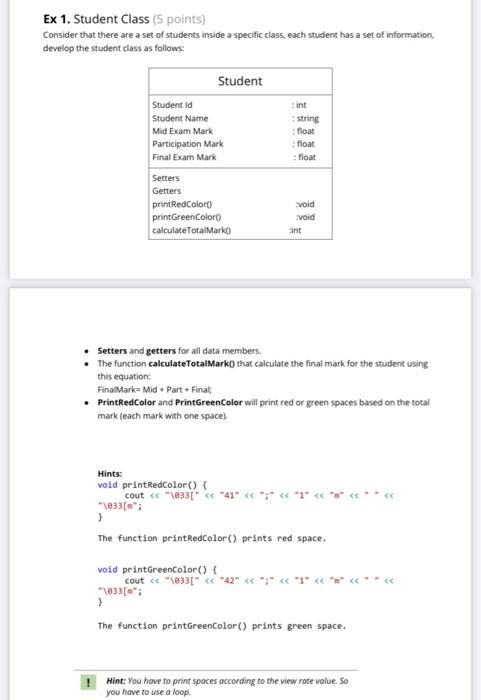 Solved Ex 1. Student Class (5 points) Consider that there | Chegg.com
