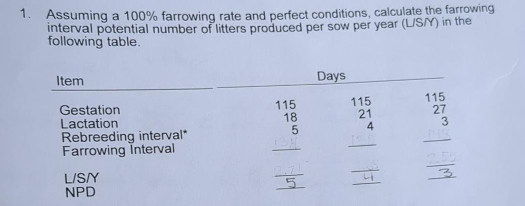 Solved Assuming a 100% ﻿farrowing rate and perfect | Chegg.com