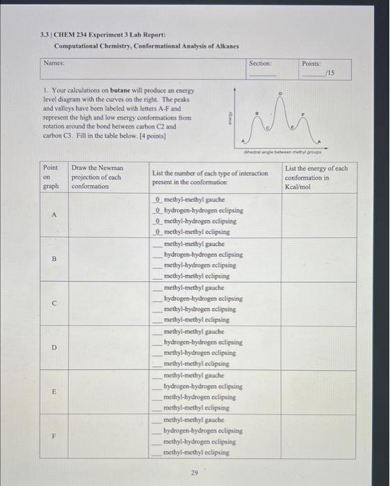 3.3. CHEM 234 Experiment 3 Lab Repert: Computational | Chegg.com