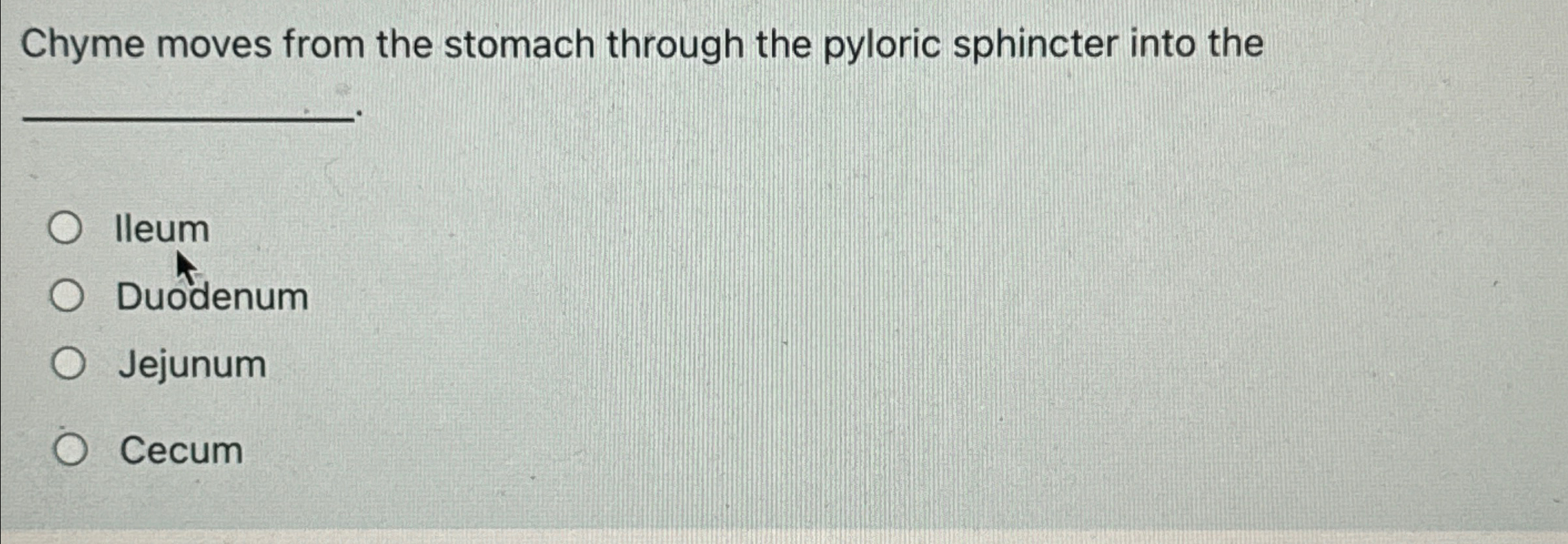 Solved Chyme moves from the stomach through the pyloric | Chegg.com