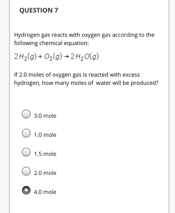 Solved Hydrogen gas reacts with oxygen gas according to the | Chegg.com
